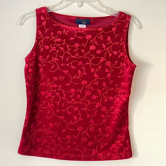 Rag | Tops | Rag Womens Red Floral Velvet Winter Holiday Tank Tops M ...